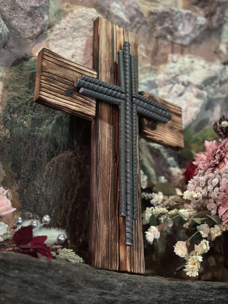 Handmade .distressed Wood . With a Welded Rebar Cross. Will Make a ...