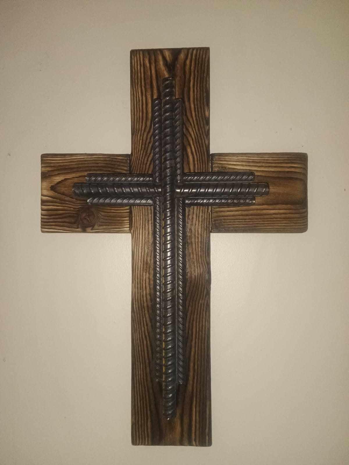Handmade .distressed Wood . With a Welded Rebar Cross. Will Make a ...