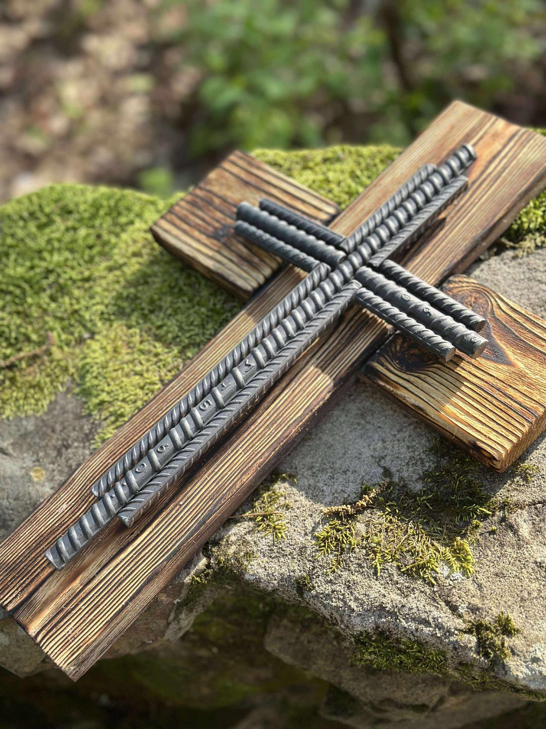 Handmade .distressed Wood . With a Welded Rebar Cross. Will Make a ...