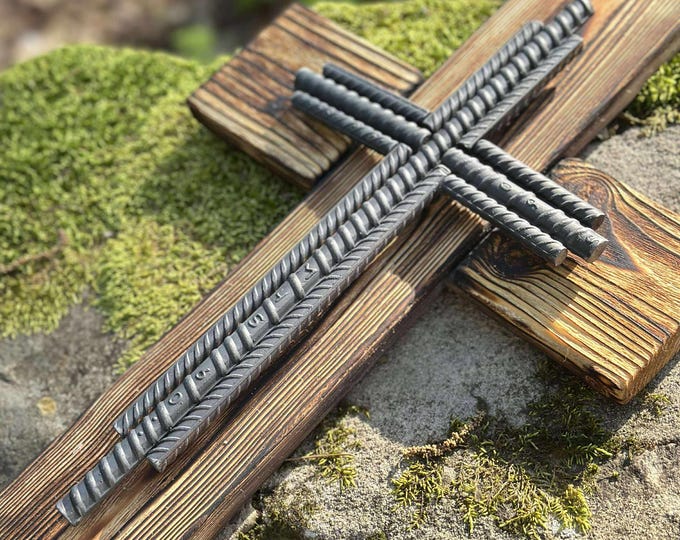 Handmade .distressed Wood . With a Welded Rebar Cross. Will Make a ...