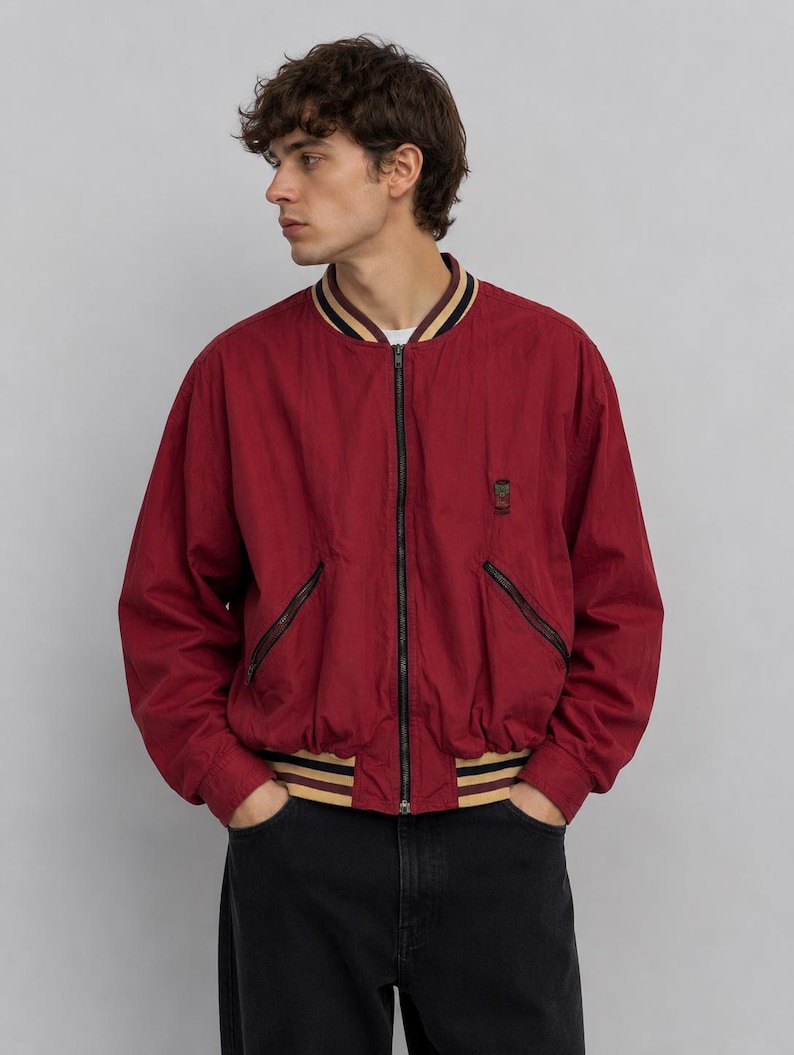 Vintage Iceberg Life Style Bomber Jacket Made in Italy Red Embroidered ...