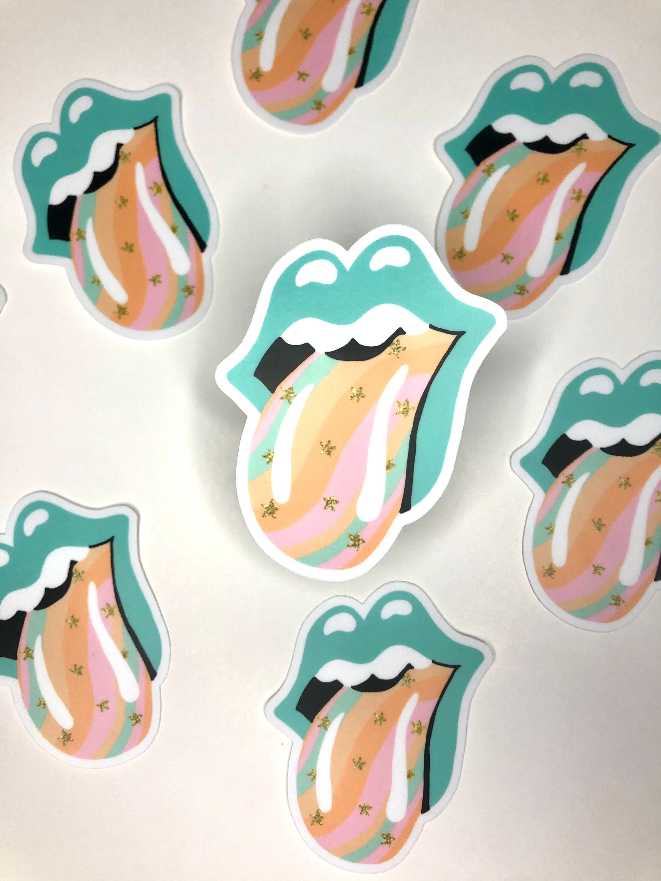VSCO Girl Tongue Sparkle Waterproof Sticker, Die-cut Sticker, Clear ...