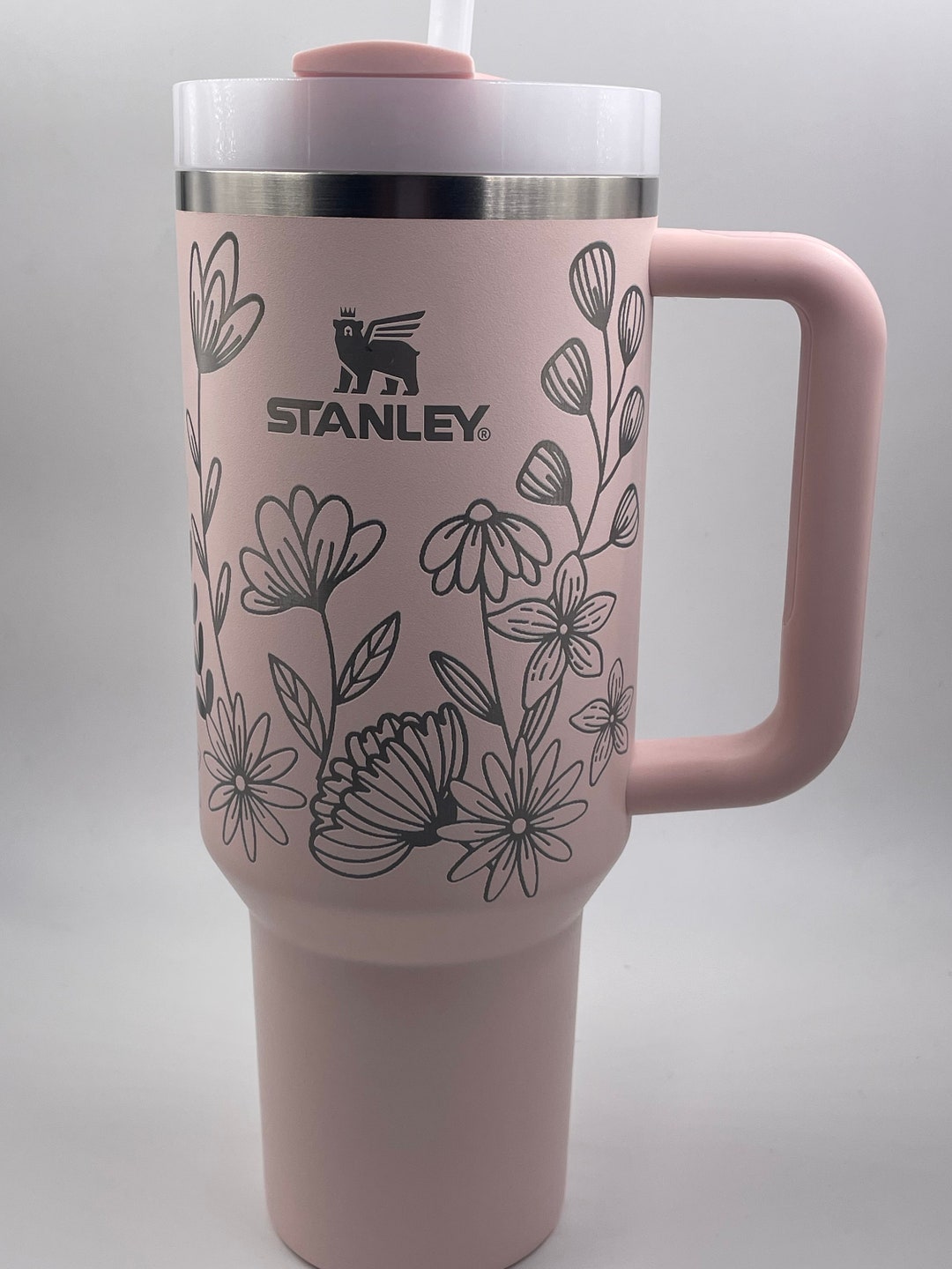 40 Oz Bloom Flower and Skull Engraved Stanley - Etsy