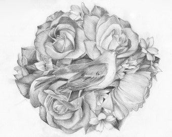 Original Graphite Drawing crows - Etsy