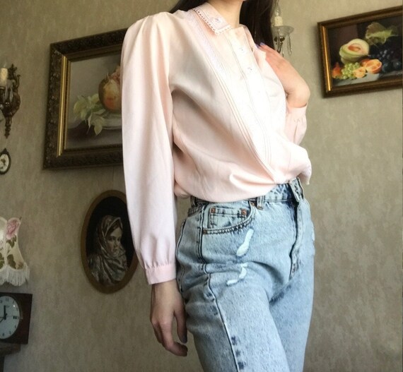 Vintage Y2k 80s Vintage Light Pink Embroidered Puff S… - Gem