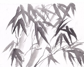 Bamboo Sumi-e Original Ink Painting on Japanese Shikishi - Etsy