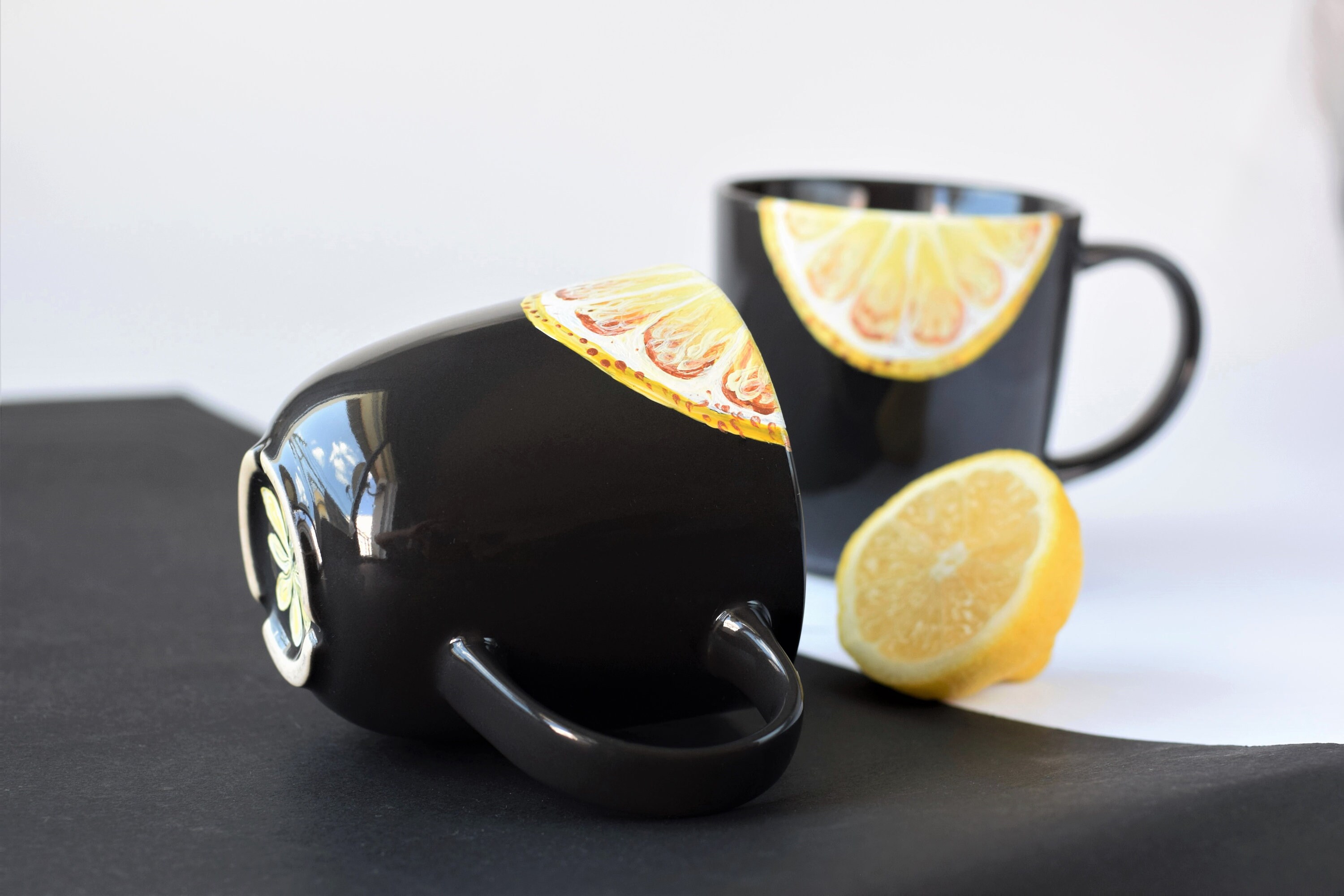 Love Lemons 2 Mugs Painted by Hand Tea Coffee Mugs Set of - Etsy