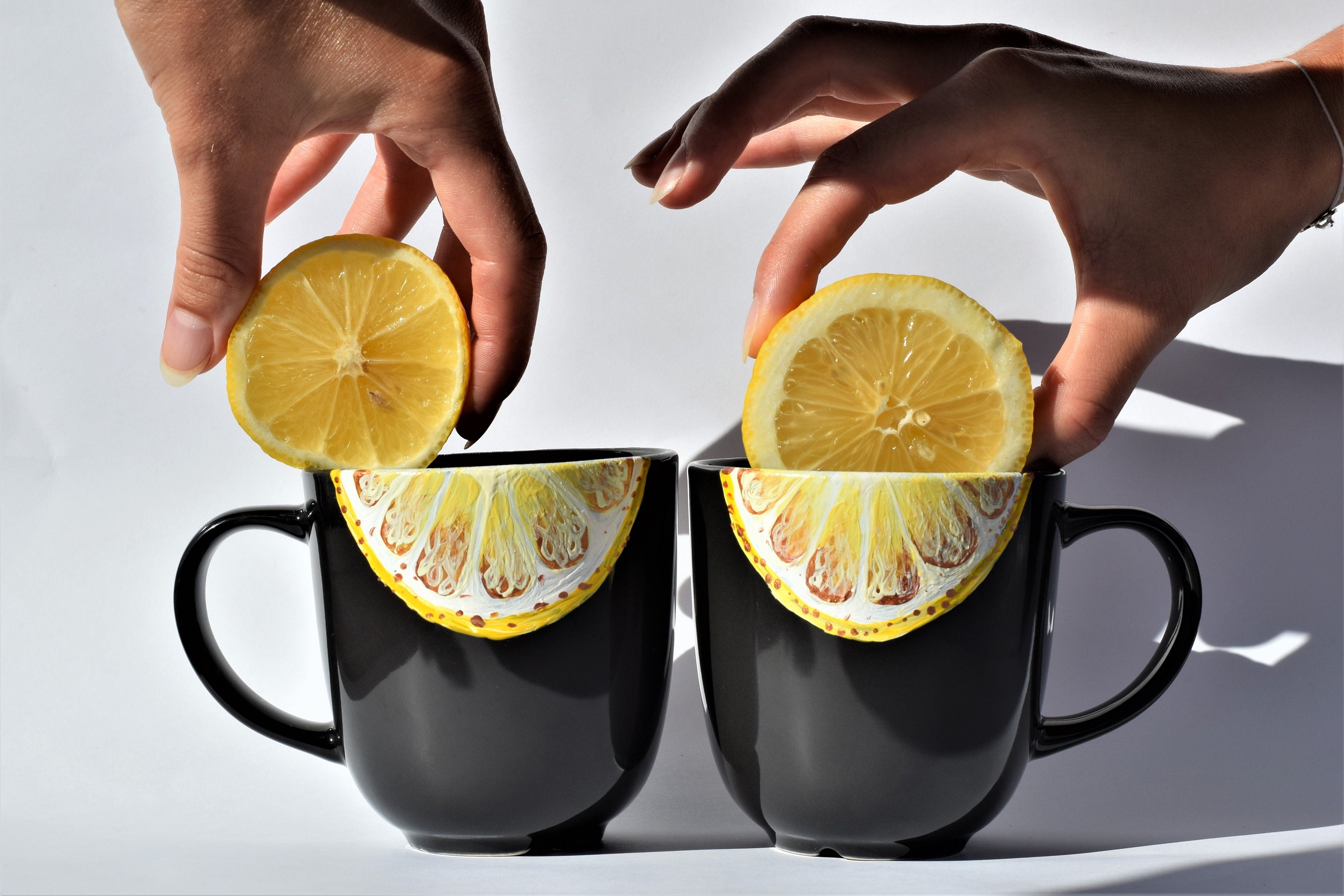 Hand-painted Lemon Mugs, Tea Coffee Set of Two - Etsy