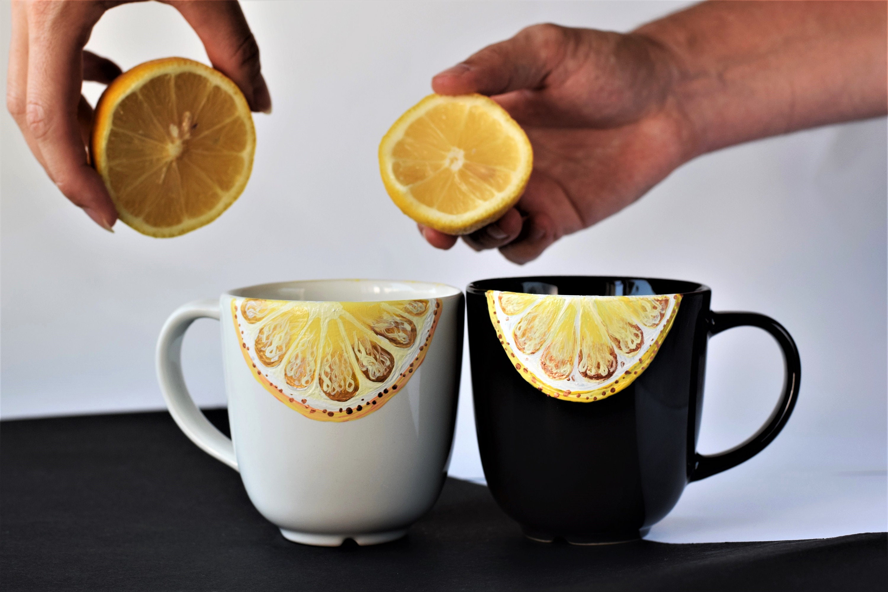 Love Lemons 2 Mugs Painted by Hand Tea Coffee Mugs Set of - Etsy