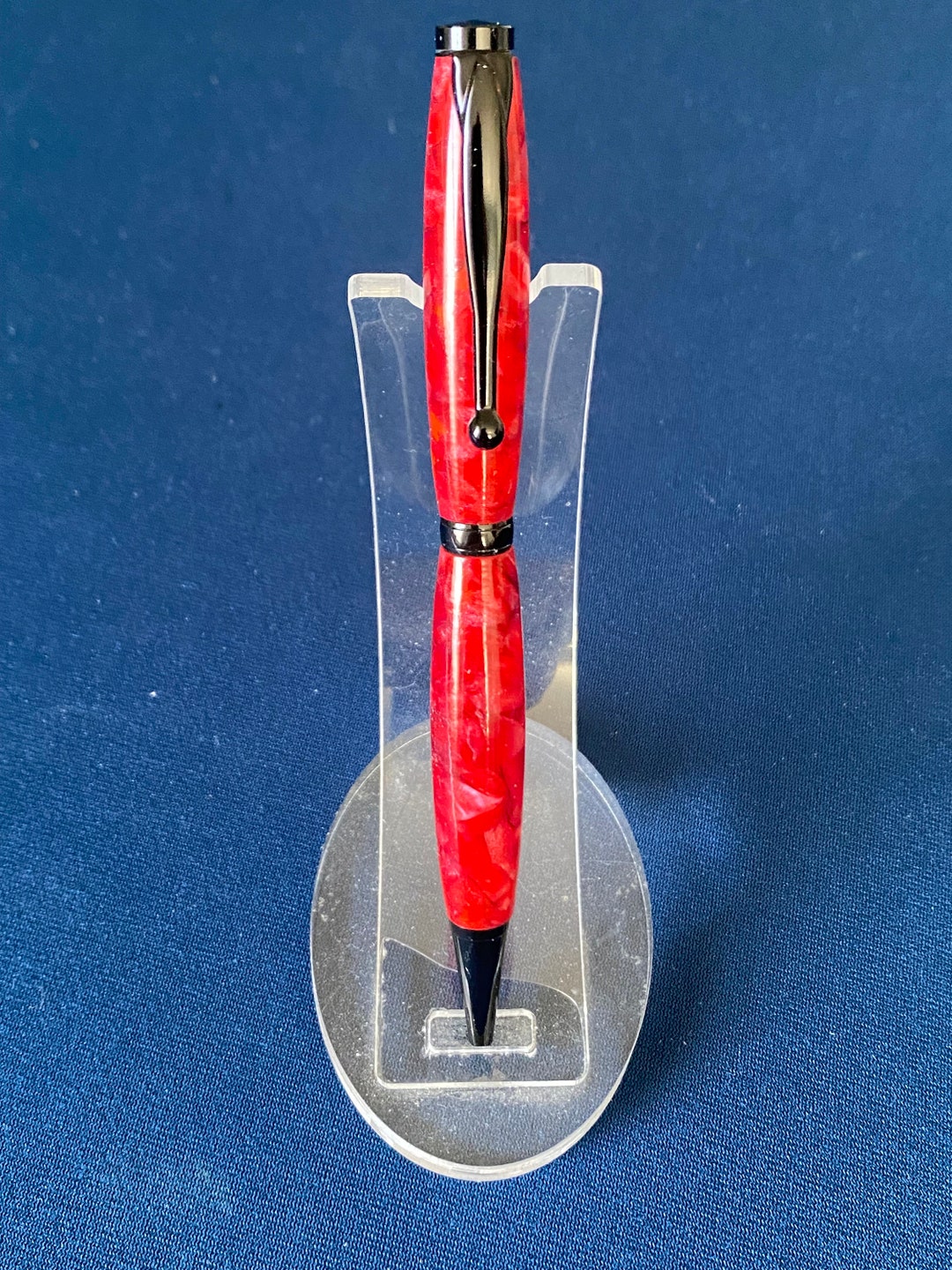 Hand Turned Slimline Red Crush Pen - Black Trim - Etsy