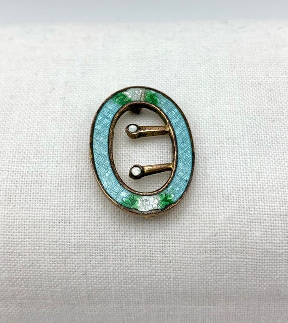 Tiny Blue Enameled Victorian Buckle Pin Gem