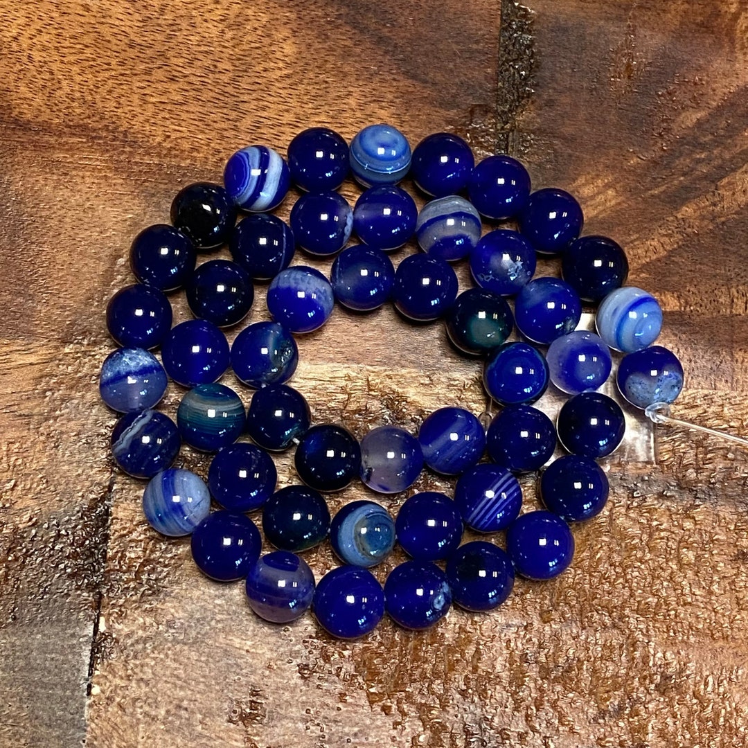 Midnight Blue Striped Agate: Striking Natural Stone Beads for Jewelry ...