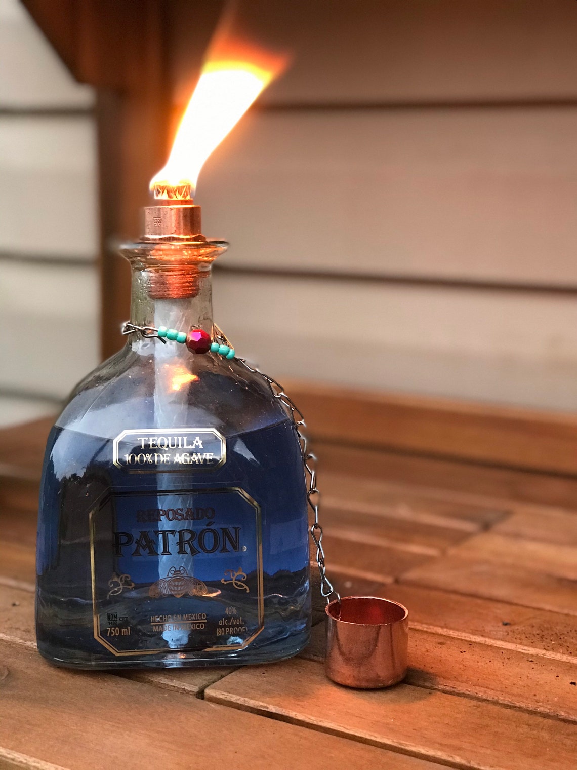 Up Cycled Genuine Patron Bottle Table Top Tiki Torch - Etsy