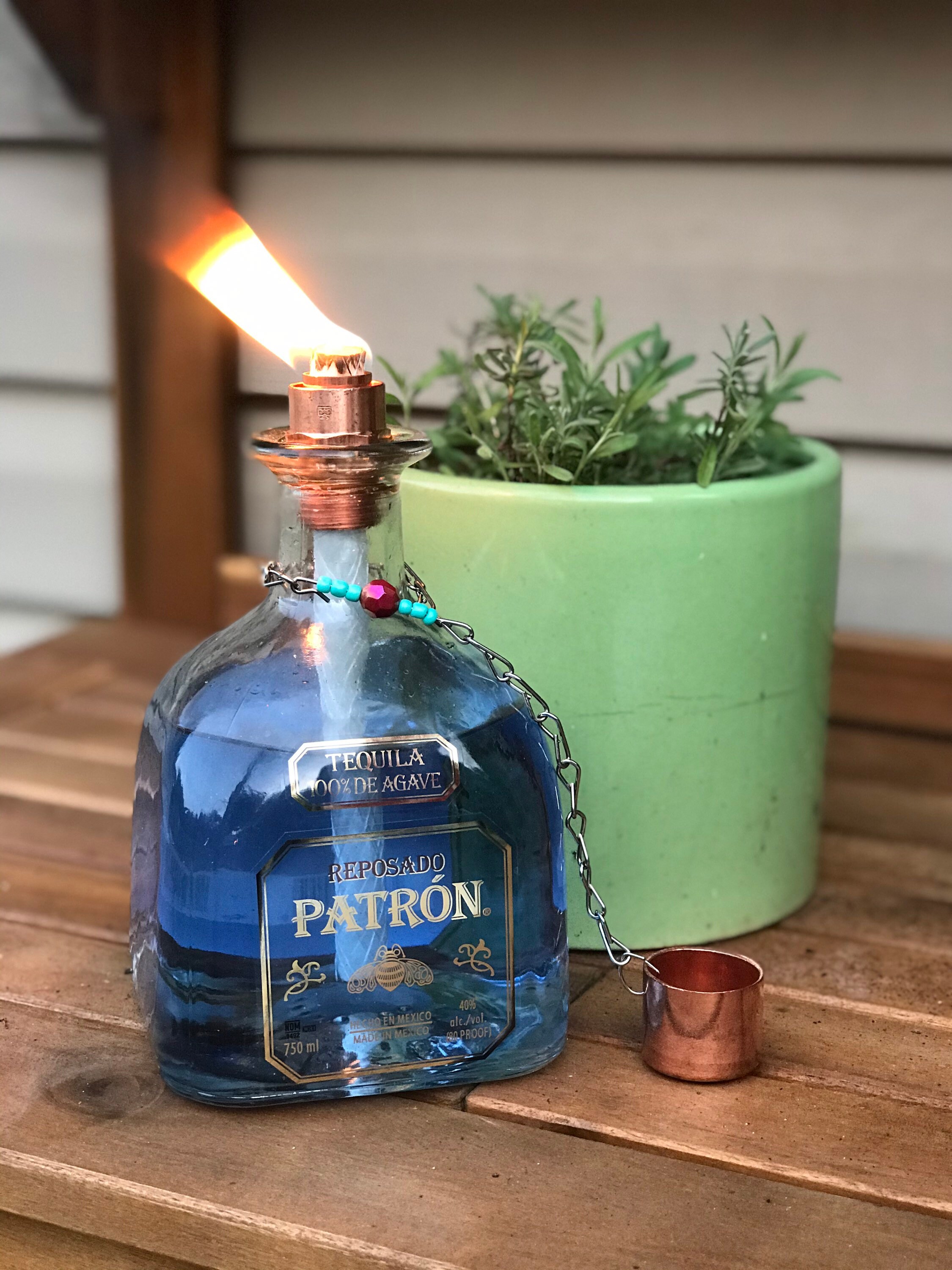 Up Cycled Genuine Patron Bottle Table Top Tiki Torch - Etsy