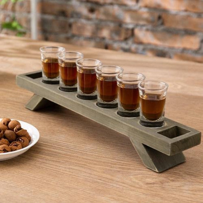 Shot Glass Tray Reclaimed Gray Wood 6 Shot Flight Tray W Etsy
