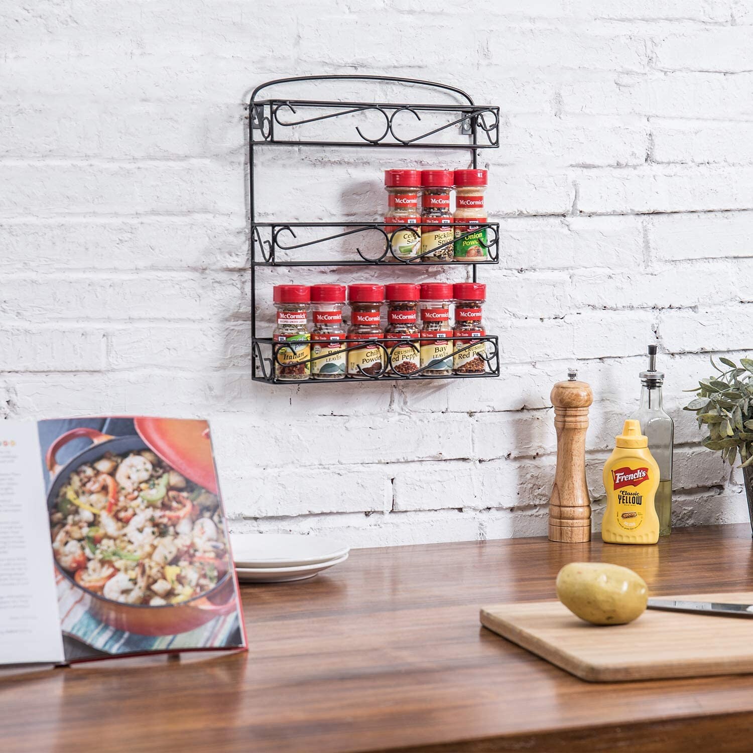 3 Tiered Wall Mounted Spice Rack with Black Metal Wire | Etsy