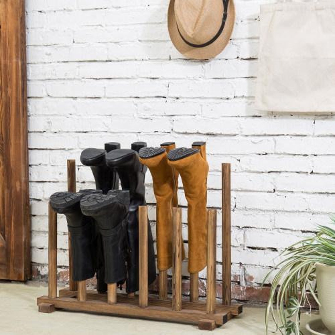 Dark Brown Wood Boot Rack For 6 Pairs | Etsy