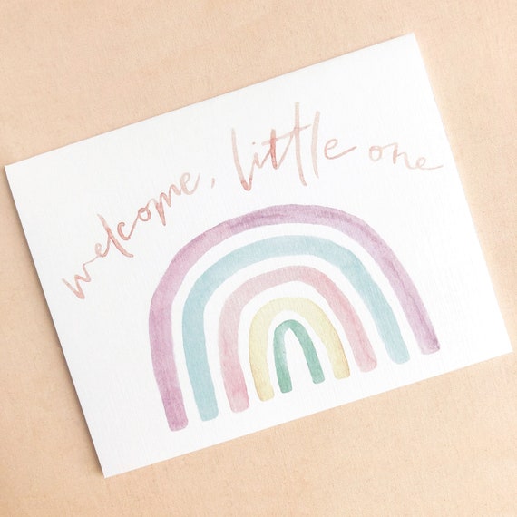 Welcome Little One Watercolor Rainbow New Mom Card | Etsy