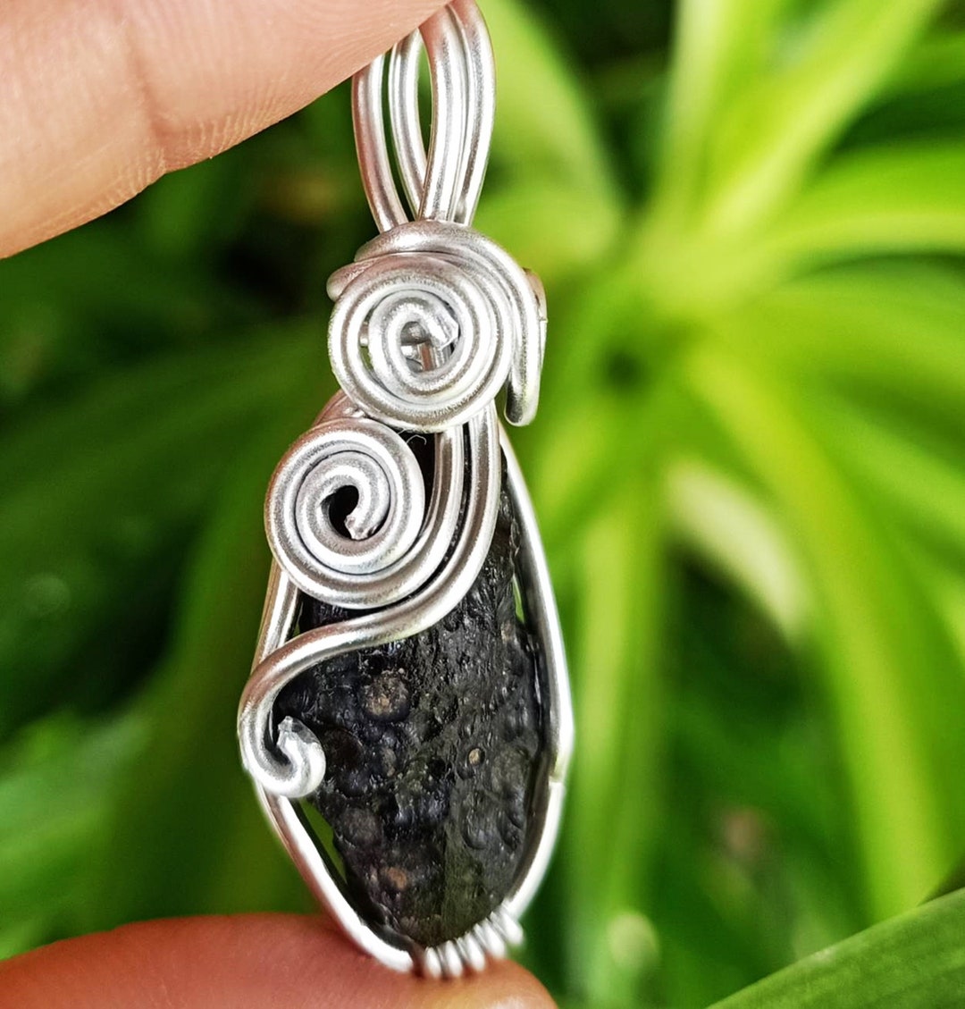 ELLORA JEWEL Tektite Meteorite Wire Wrapped Pendant Raw Artisan Jewelry ...
