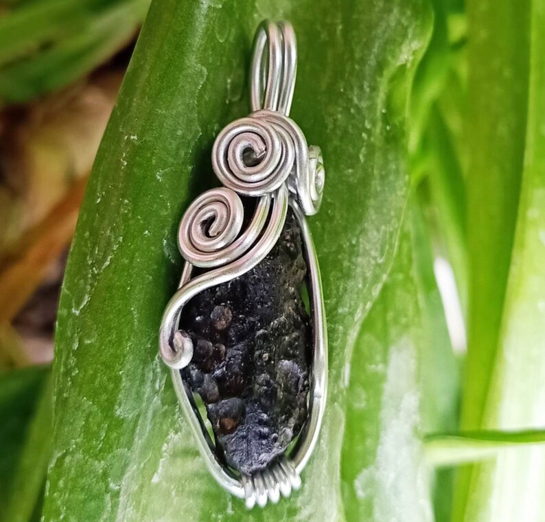 ELLORA JEWEL Tektite Meteorite Wire Wrapped Pendant Raw Artisan Jewelry ...