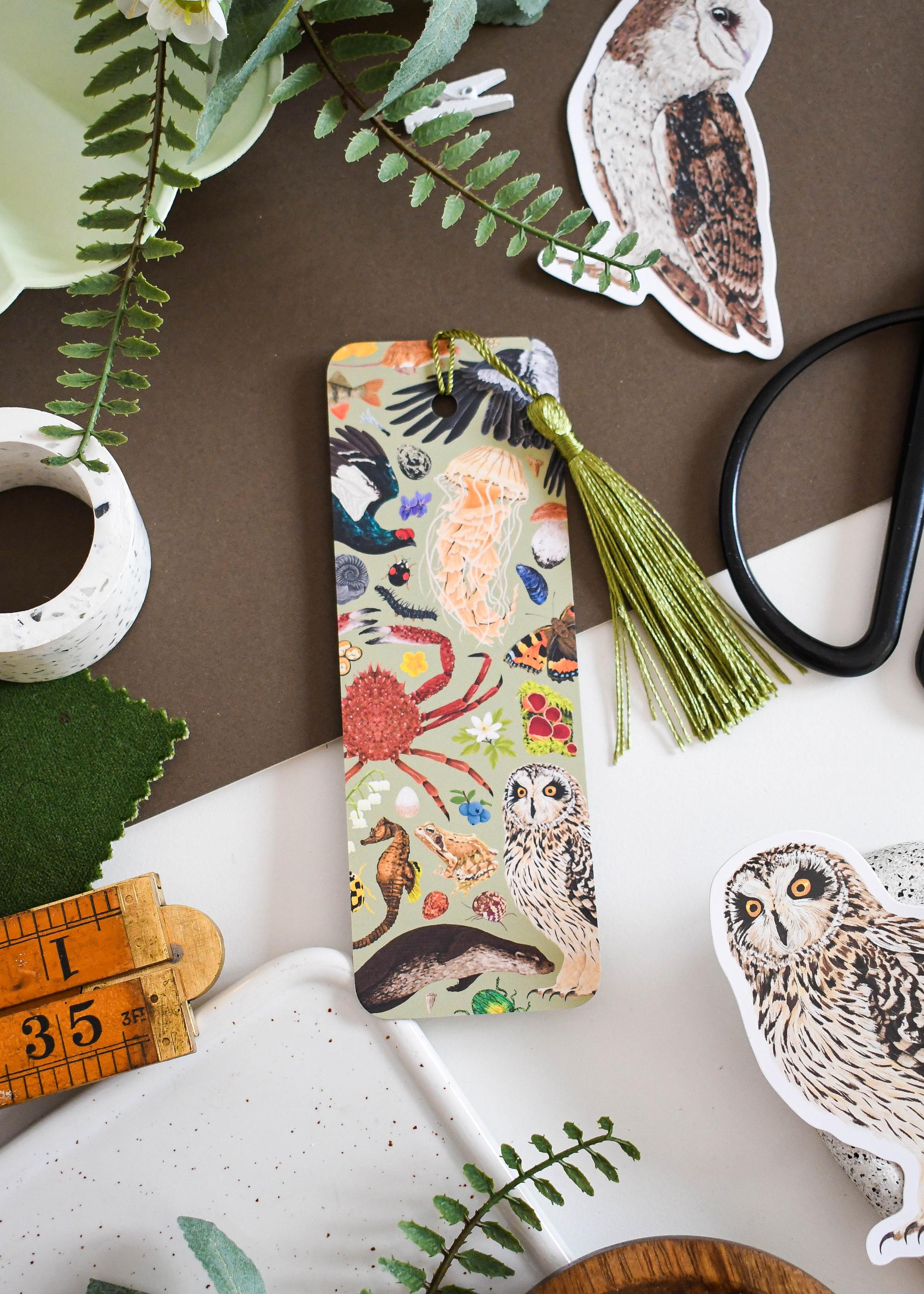 Green British Wildlife Illustrated Bookmark With Tassel, Eco-friendly ...