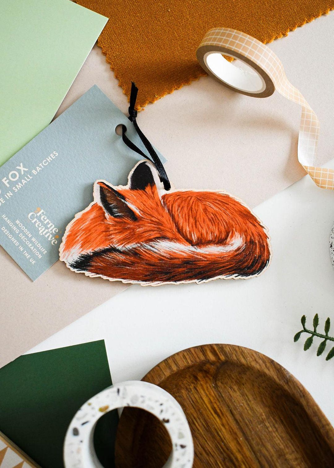 Sleeping Red Fox Wooden Decoration With Fun Facts on Reverse | Unique ...