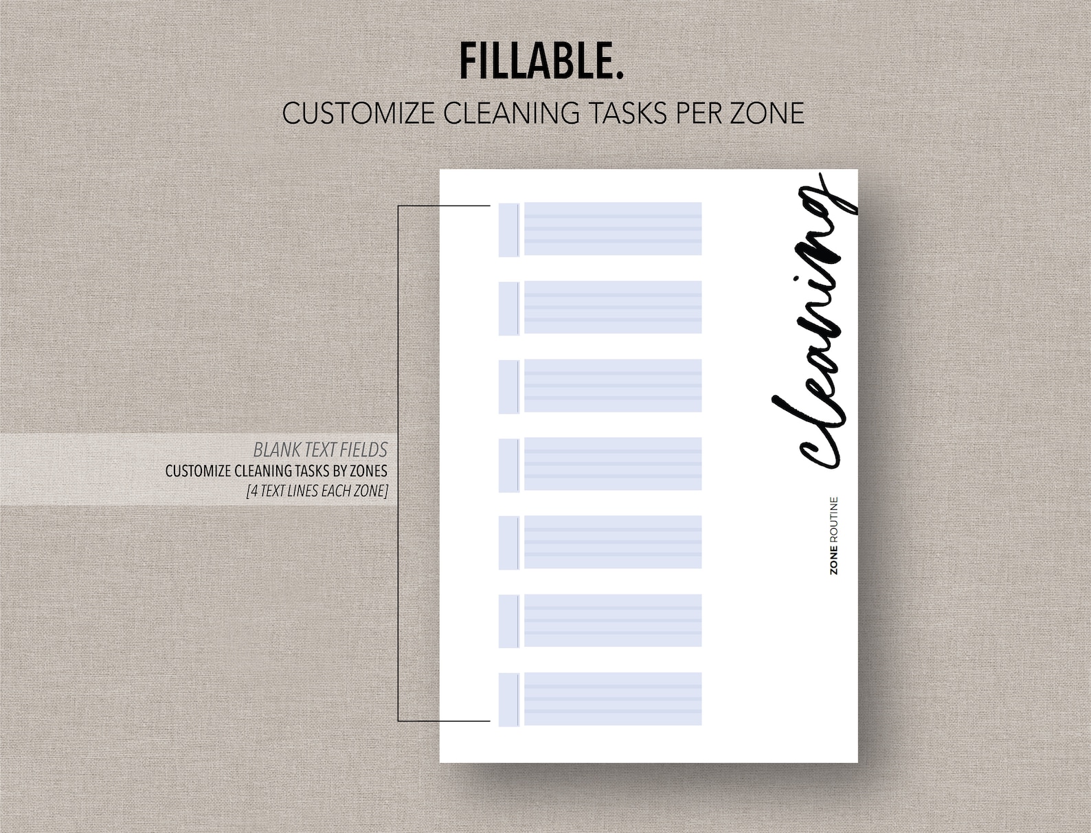 PERSONALWIDE FILLABLE Cleaning ZONE Routine Insert - Etsy