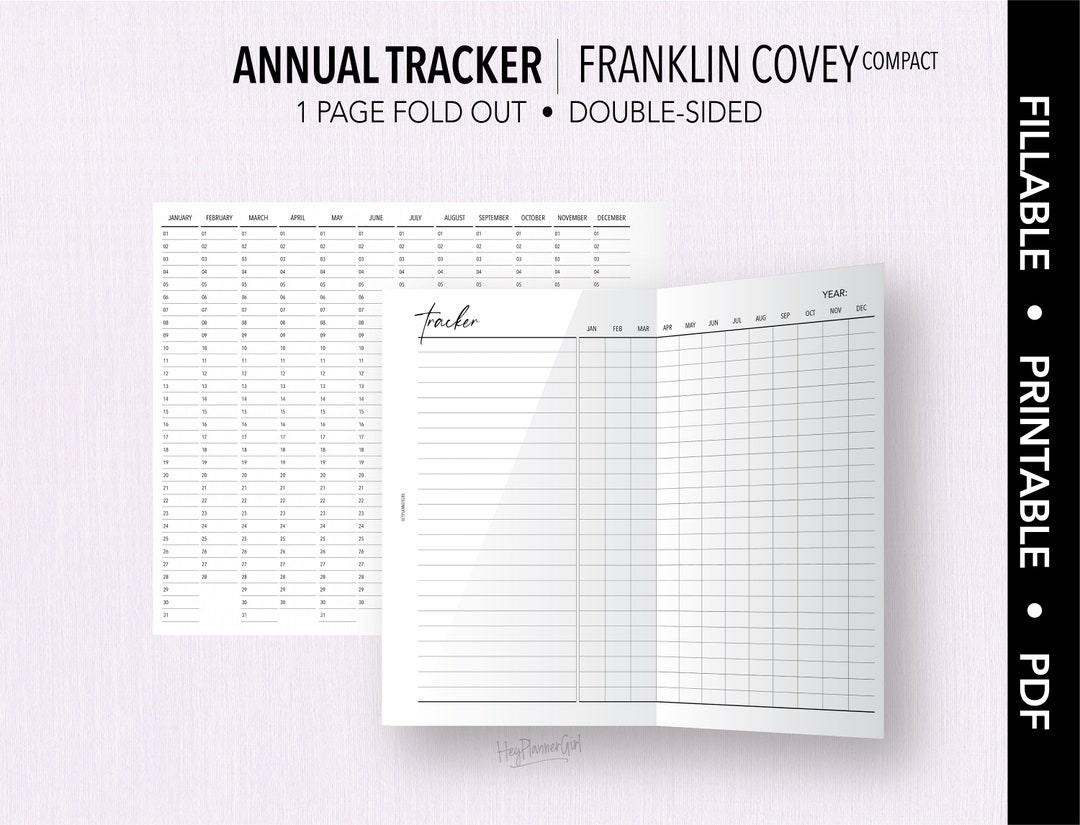 FRANKLIN COVEY Compact *FILLABLE* Annual Tracker Fold Out Insert ...