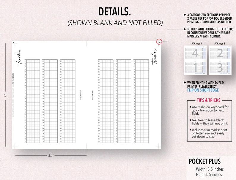 POCKET PLUS FILLABLE Categorized Monthly Trackers Fillable | Etsy