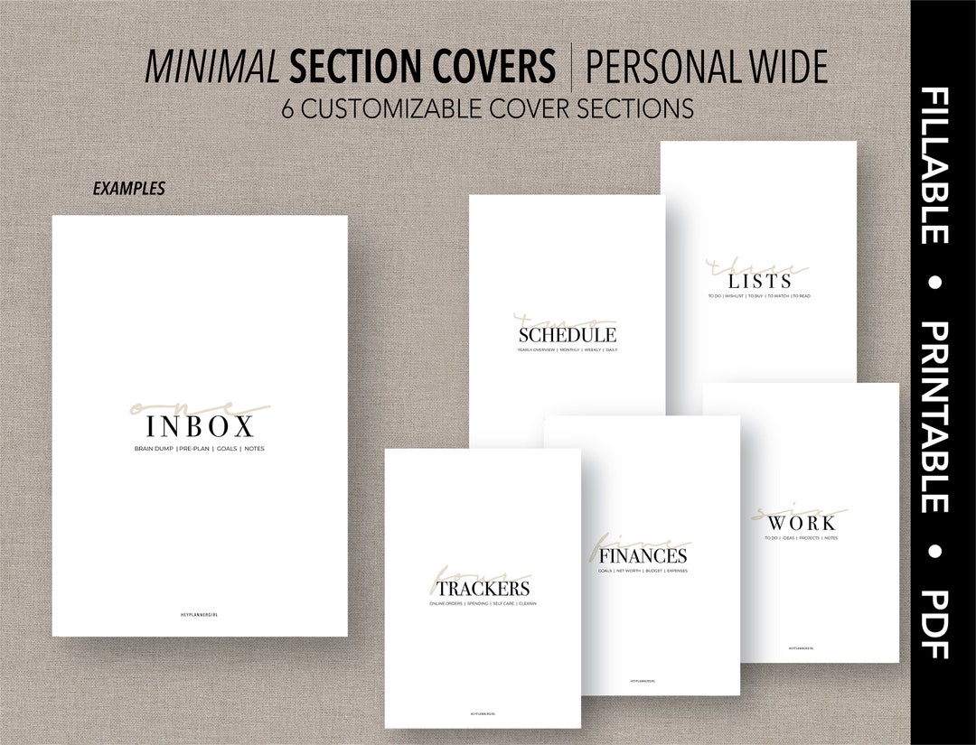 PERSONAL WIDE *FILLABLE* {minimal} Section Covers | Fillable ...