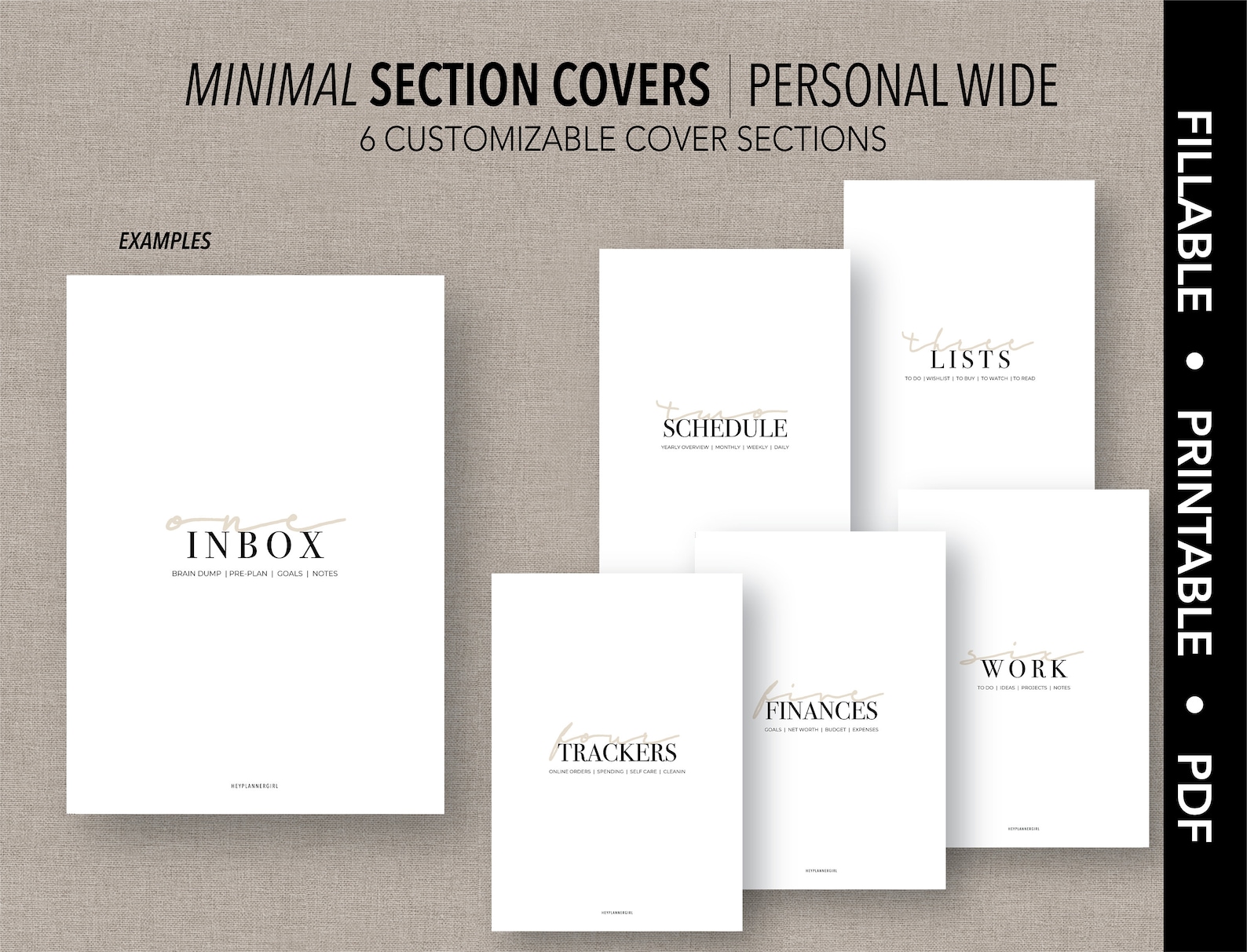 PERSONAL WIDE FILLABLE minimal Section Covers Fillable & - Etsy