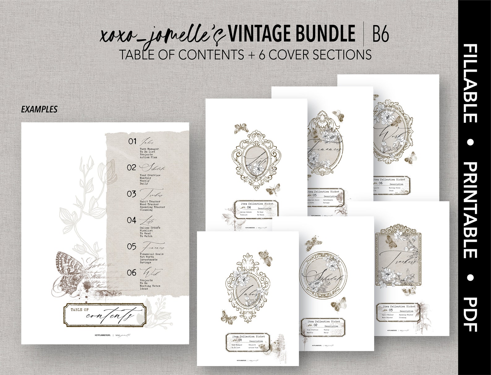 B6 FILLABLE xoxo_jomelle's VINTAGE BUNDLE Fillable & Printable Table of ...