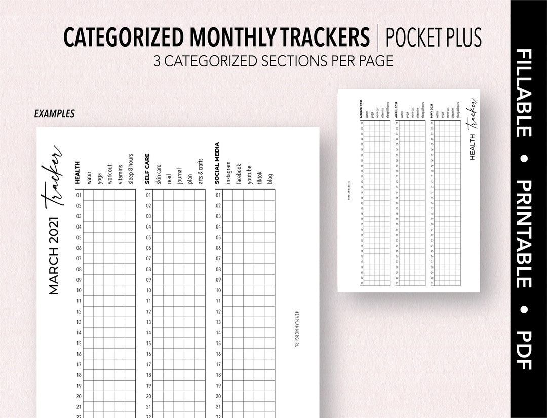 POCKET PLUS *FILLABLE* Categorized Monthly Trackers | Fillable ...