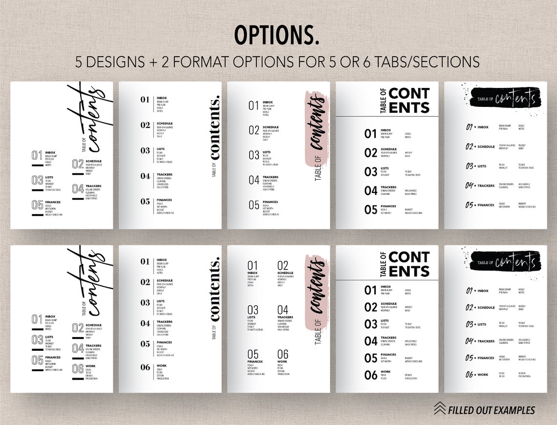 A5 *FILLABLE* Table of Contents Bundle | Fillable & Printable ...
