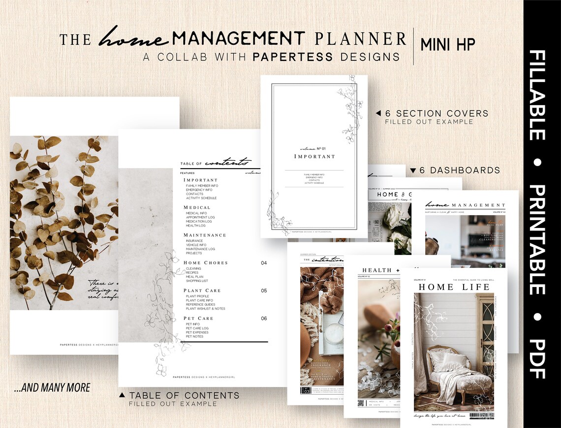 MINI_HP fillable the HOME MANAGEMENT Planner Bundle A - Etsy
