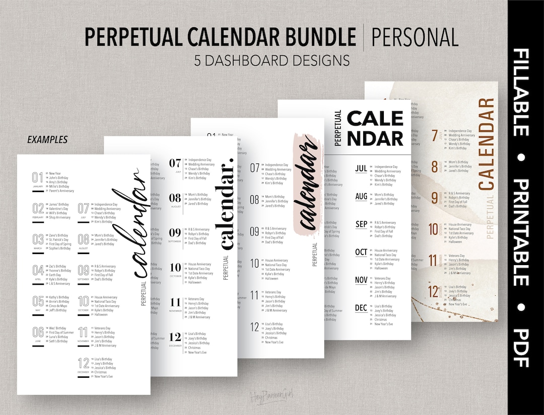 PERSONAL *FILLABLE* PERPETUAL Calendar Bundle | Fillable & Printable ...