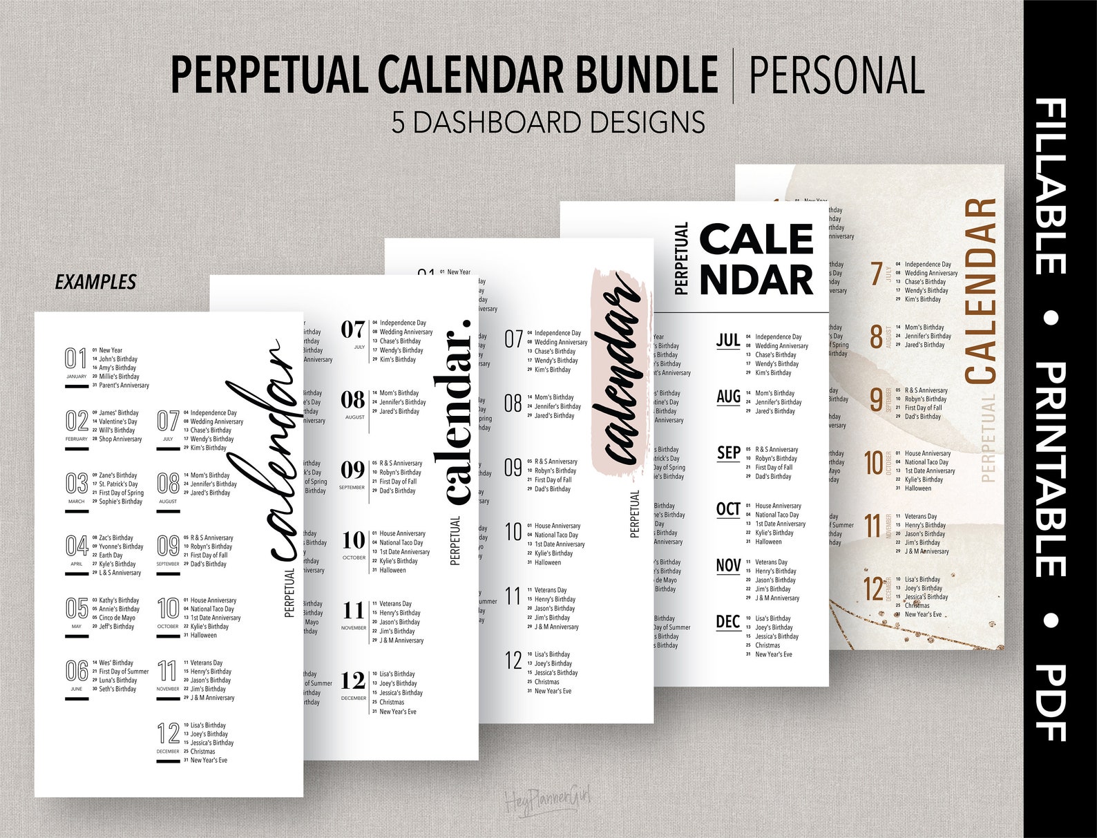 PERSONAL FILLABLE PERPETUAL Calendar Bundle Fillable & - Etsy