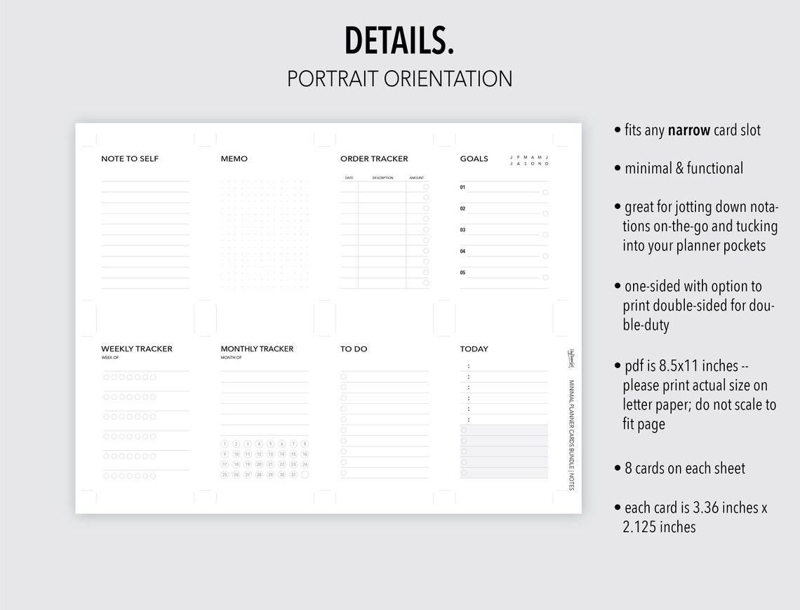 NOTES MINIMAL *PRINTABLE* Planner Cards Bundle | Note Taking | Wallet ...