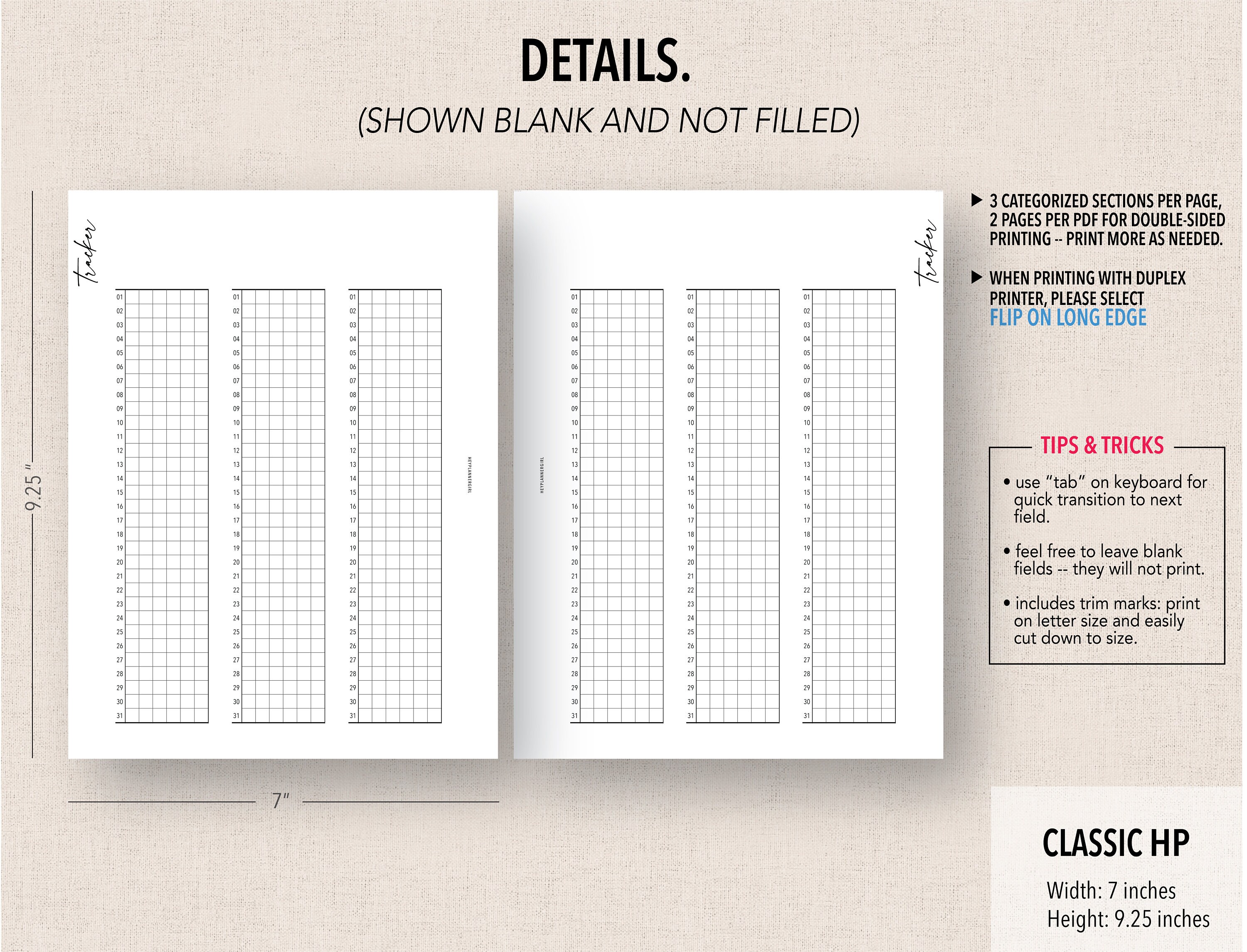 CLASSIC HP *FILLABLE* Categorized Monthly Trackers | Fillable ...