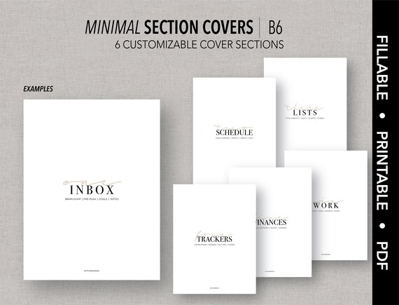 B6 FILLABLE minimal Section Covers Fillable & Printable | Etsy Australia