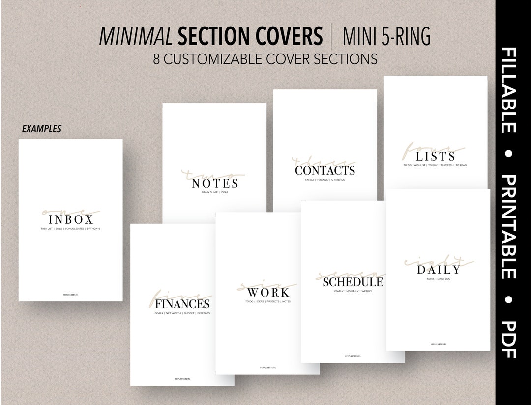 MINI 5-ring *FILLABLE* {minimal} SECTION Covers | Fillable & Printable ...