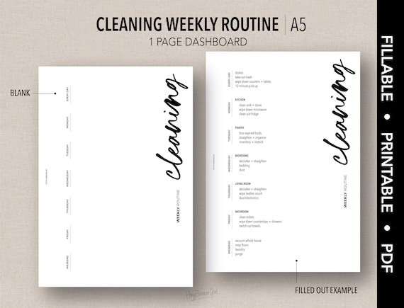 A5 FILLABLE Cleaning WEEKLY Routine Insert Fillable & - Etsy