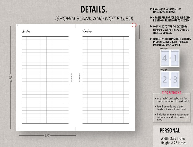 PERSONAL FILLABLE Versatile CATEGORIZED List Tracker | Etsy