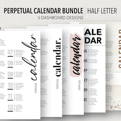 HALF LETTER FILLABLE Perpetual Calendar Bundle Fillable & | Etsy