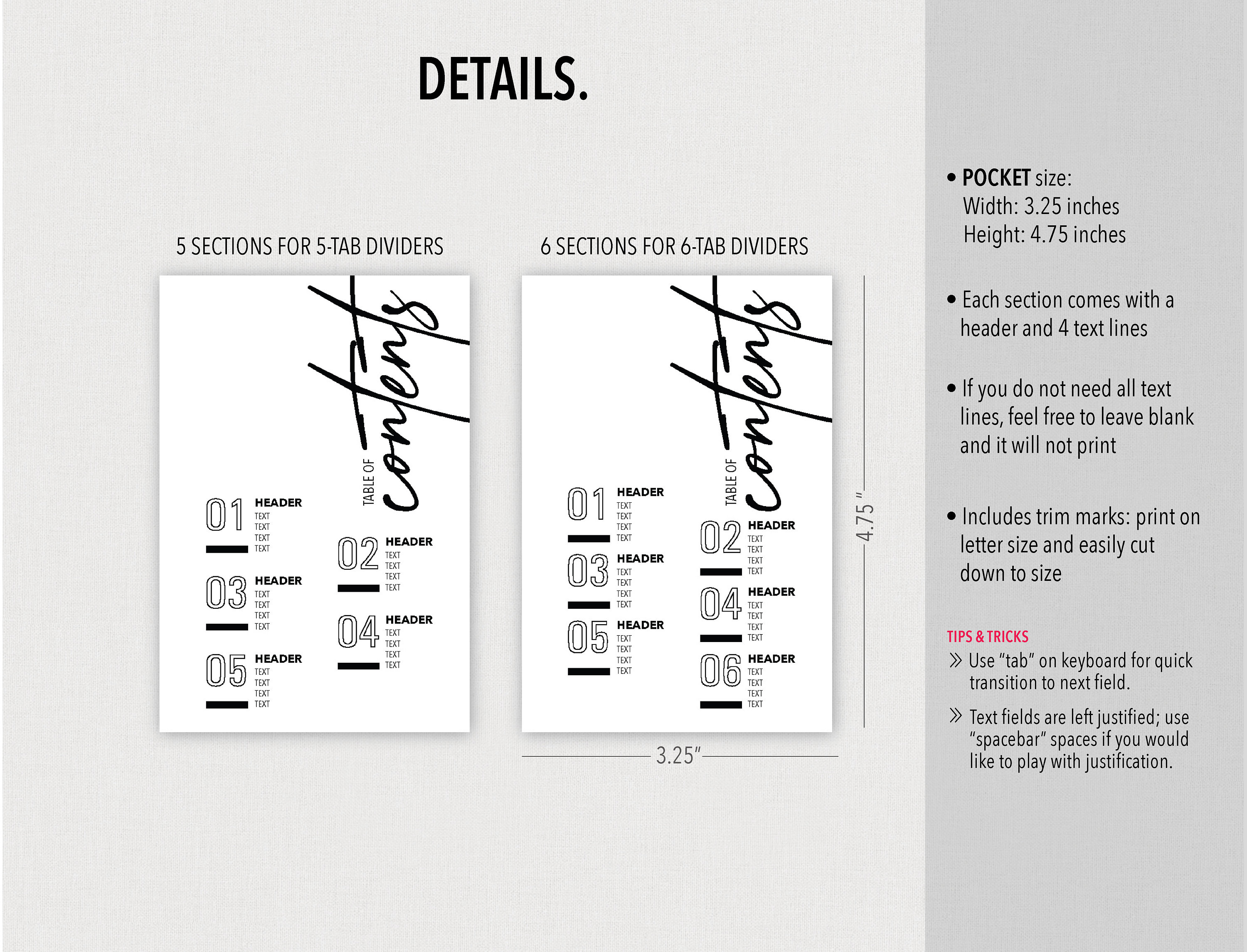 POCKET FILLABLE Table of Contents Bundle Fillable & | Etsy