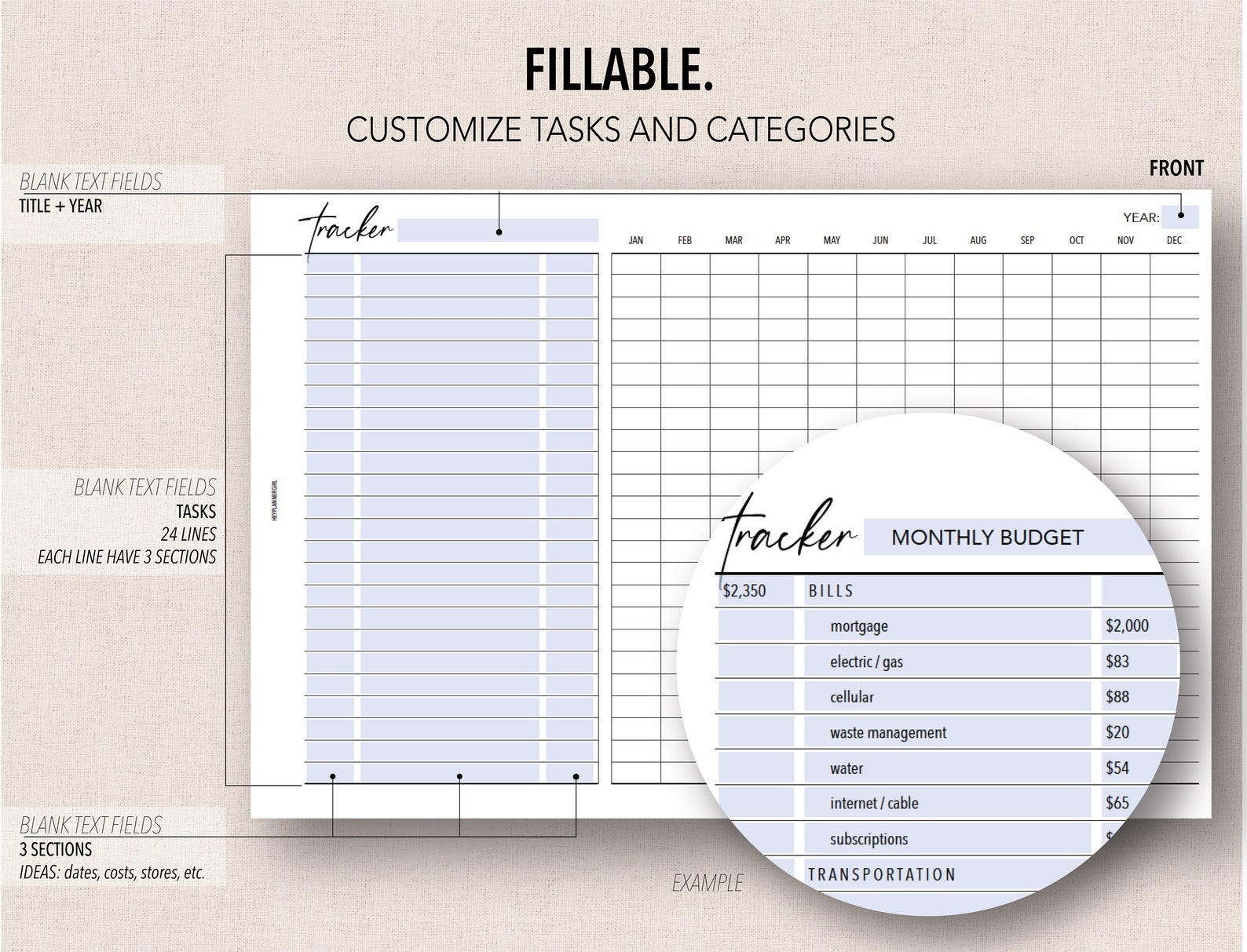 CLASSIC HP *FILLABLE* Annual Tracker | Fillable & Printable | Minimal ...