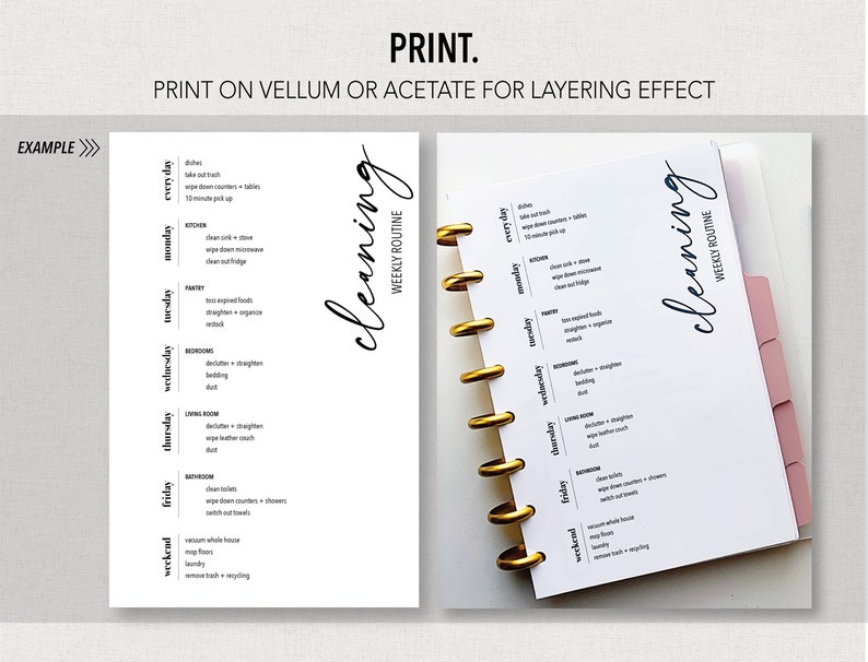 HALF LETTER FILLABLE Cleaning Weekly Routine Insert - Etsy