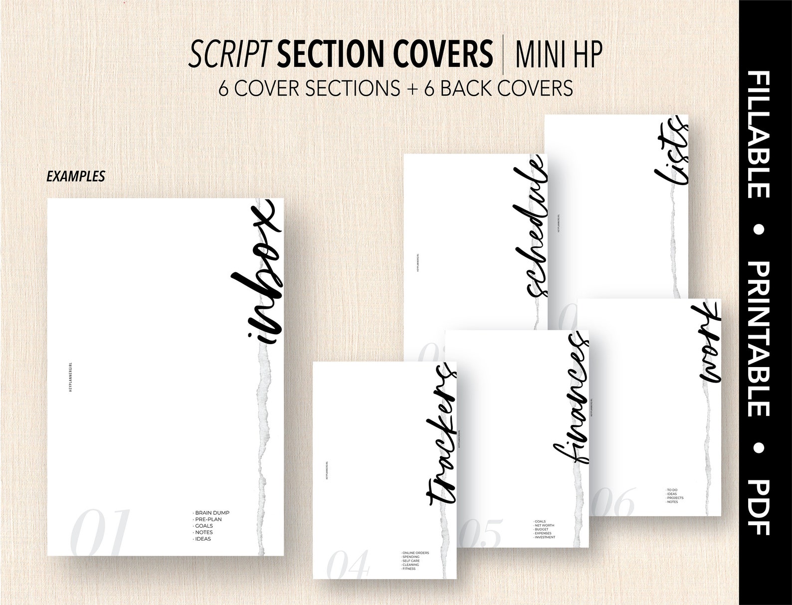 MINI HP FILLABLE script Section Covers Fillable & - Etsy