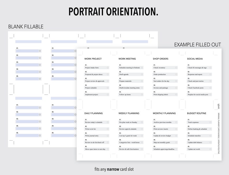 VERSATILE ROUTINE FILLABLE Minimal Planner Cards Bundle | Etsy