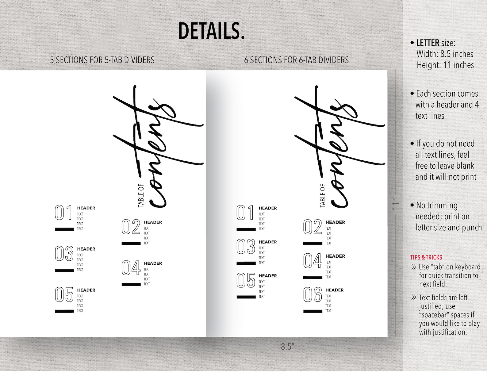 LETTER *FILLABLE* Table of Contents Bundle | Fillable & Printable ...